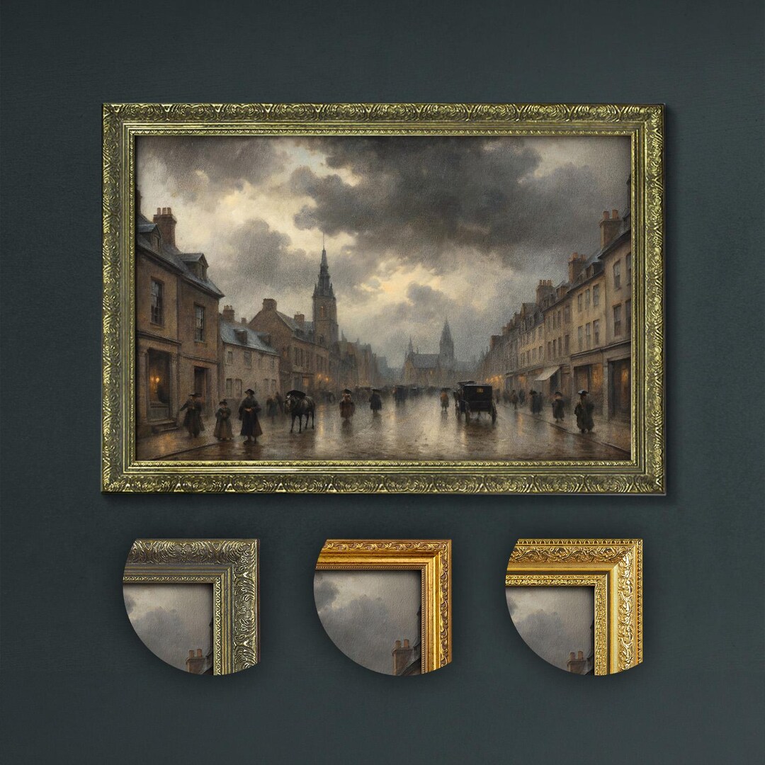 Dark Academia Art Print, Vintage English Town at Dusk, Rainy ...