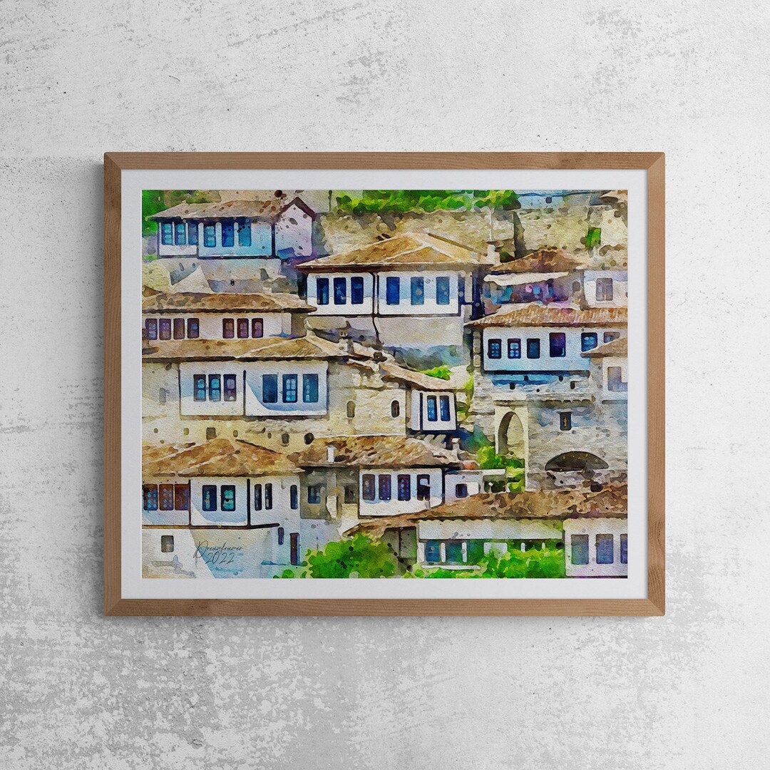 Berat Albania Watercolor Art Print, Museum Quality Artful Wall Decor ...