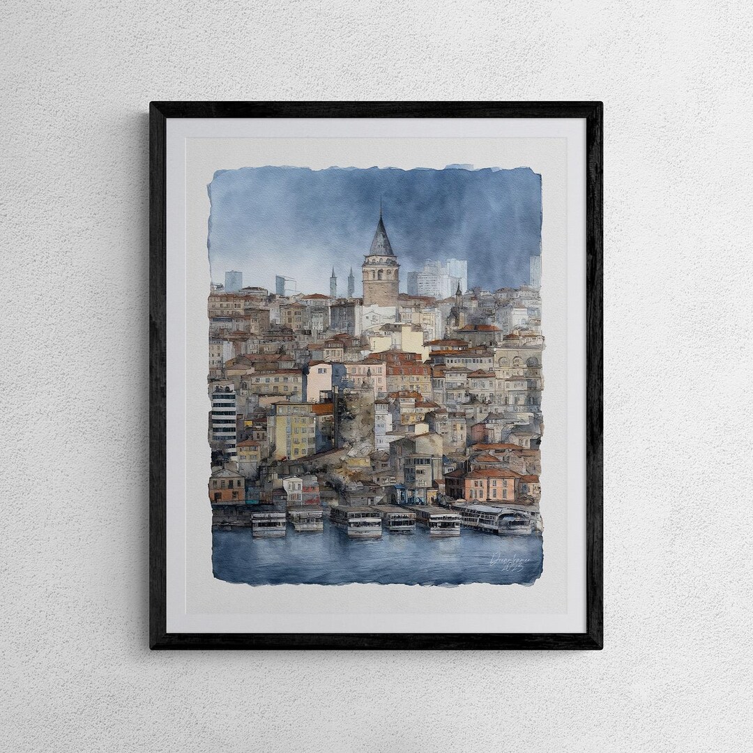 Galata Tower Istanbul Türkiye Watercolor Print, Museum Quality Artful ...