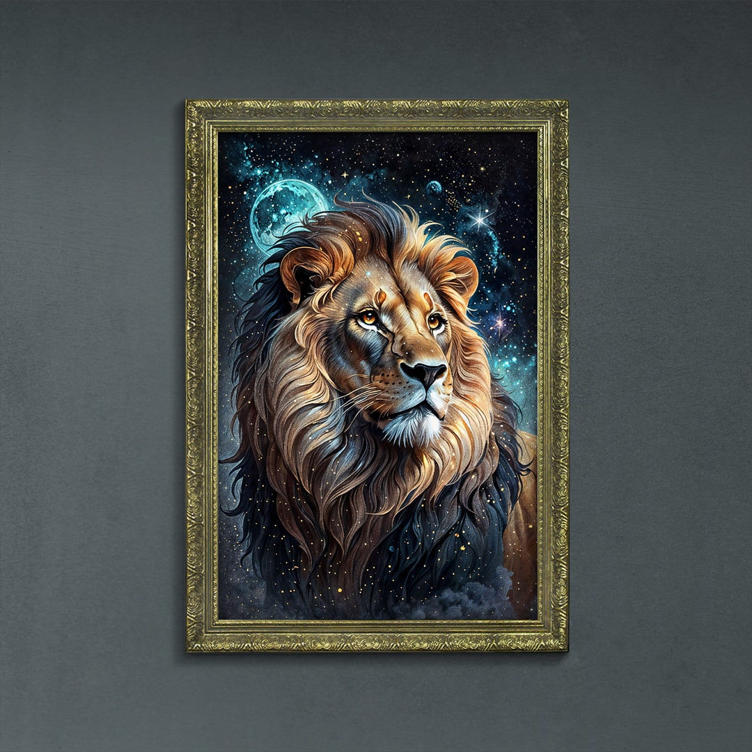 Moody Dark Wall Art, Zodiac Sign Leo, Celestial Dark Academia Decor ...