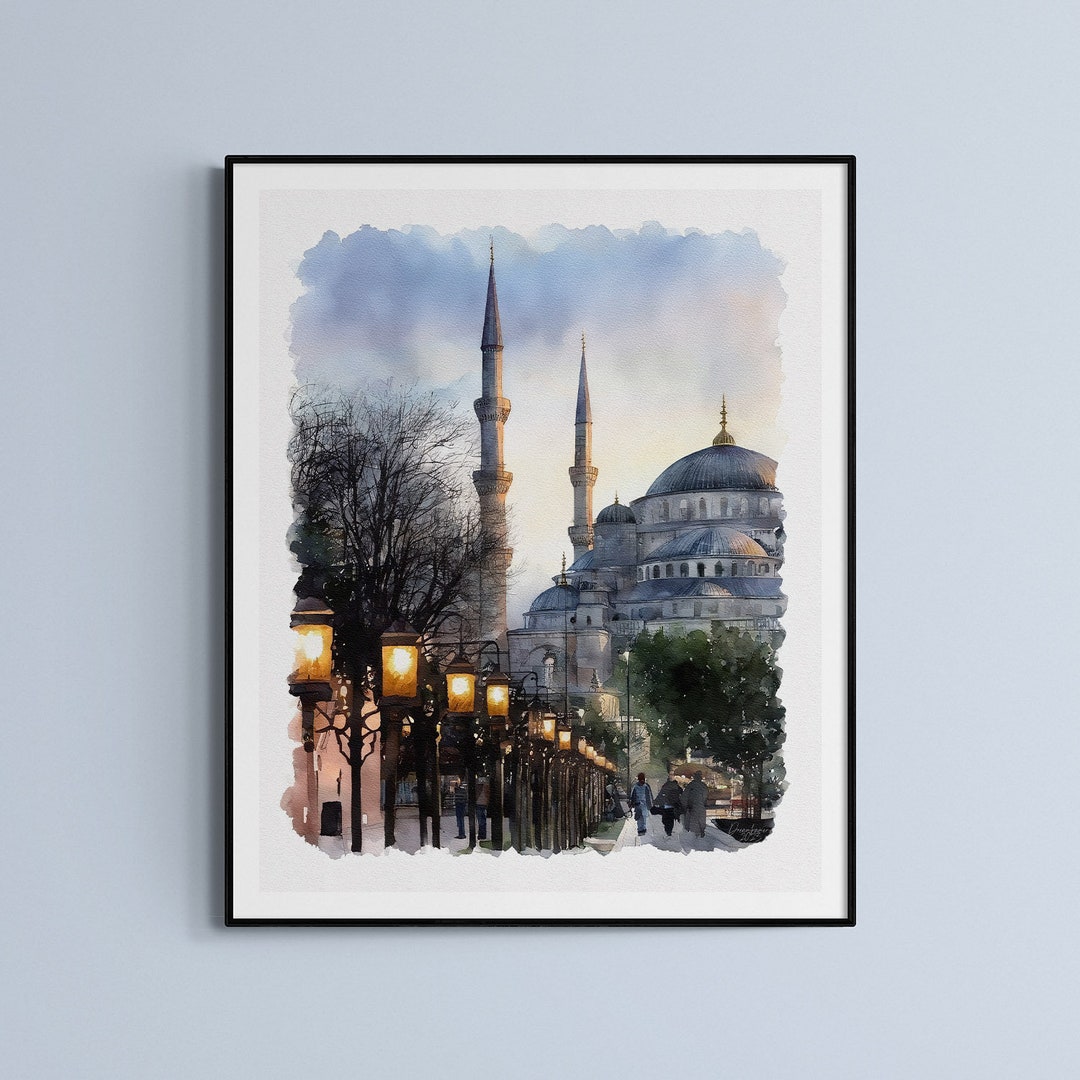 Blue Mosque Istanbul Watercolor Print Artful Wall Decor Unframed Wall ...