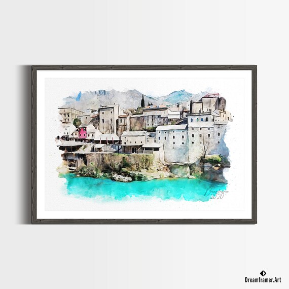 Kujundziluk in Mostar Watercolor Print Mostar Wall Art | Etsy