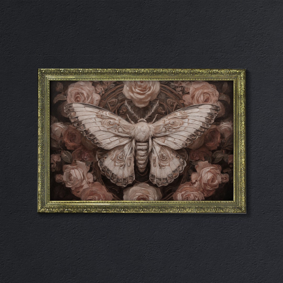 Moody Dark Art. Moth and Roses, Dark Academia Decor, Artful Prints ...