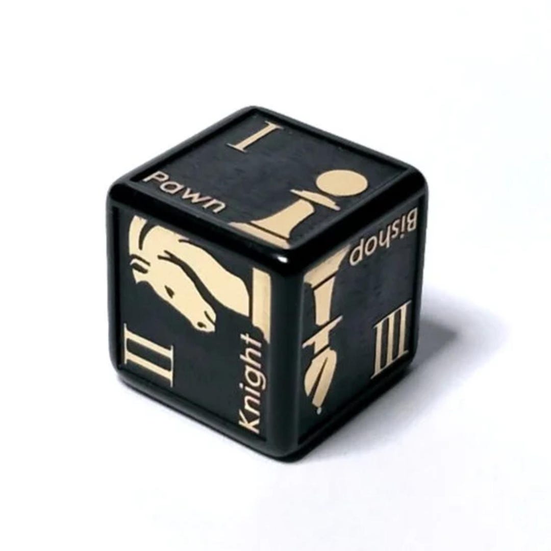Chess Dice, Engraving Laminate, Square Corners, Black & Gold, Single D6 ...