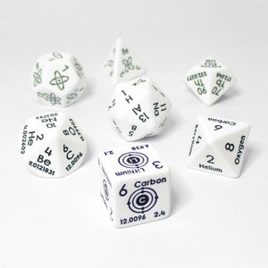 Periodic Table Polyhedral Dice Set, 7 Pcs of Dice, Chemistry Chemical ...