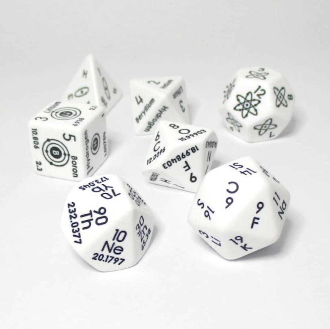 Periodic Table Polyhedral Dice Set, 7 Pcs of Dice, Chemistry Chemical ...