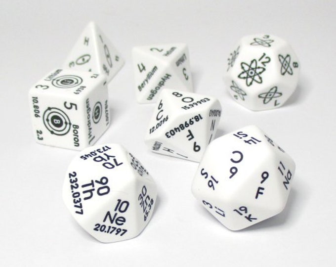 Periodic Table Polyhedral Dice Set, 7 Pcs of Dice, Chemistry Chemical ...
