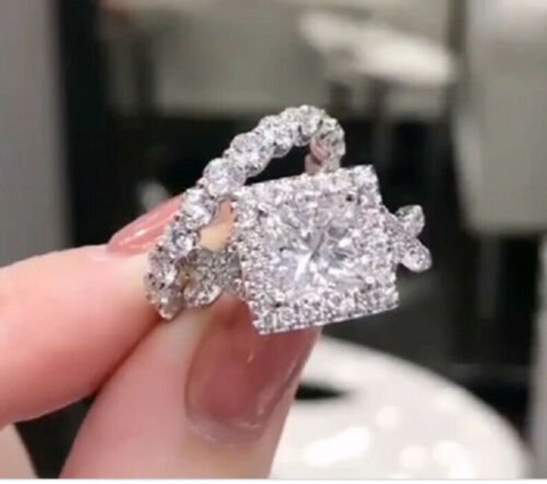 14k White Gold Over Princess Cut 3 CT Diamond Ring Wedding - Etsy
