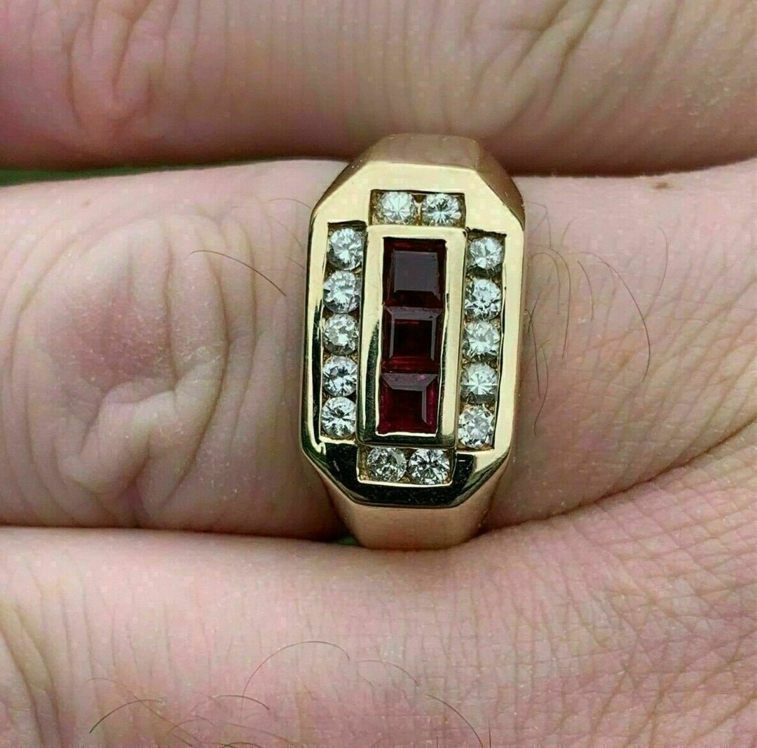 1.50CT Princess Cut Simulated Red Ruby and Diamond Mens - Etsy