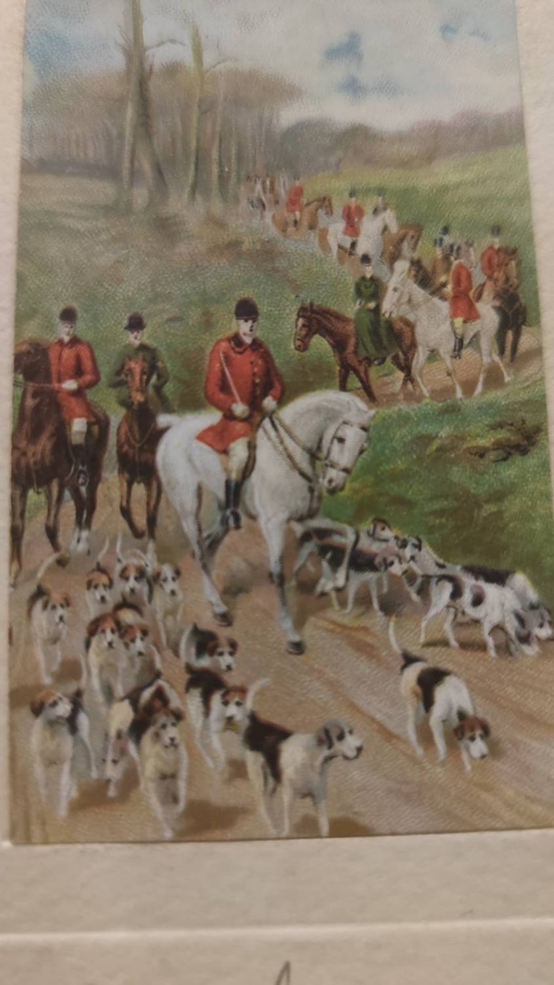 Old Postcard, Hunting Landscape, Horses, Riders With Red Frock Coat and ...
