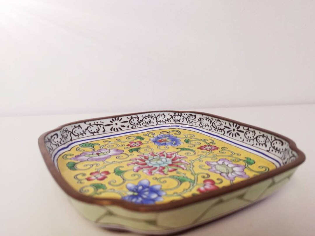 Canonized Cup Yellow Chinese Pattern With Peonies - Enamel on Metal ...