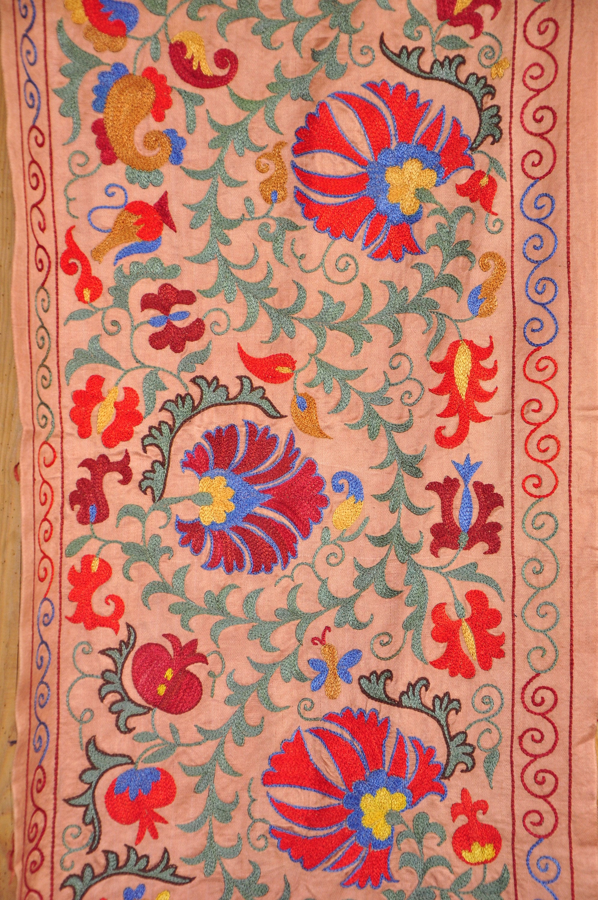 Uzbek Embroidered Room Decor Suzani, Floral Design Walhanging, Table ...