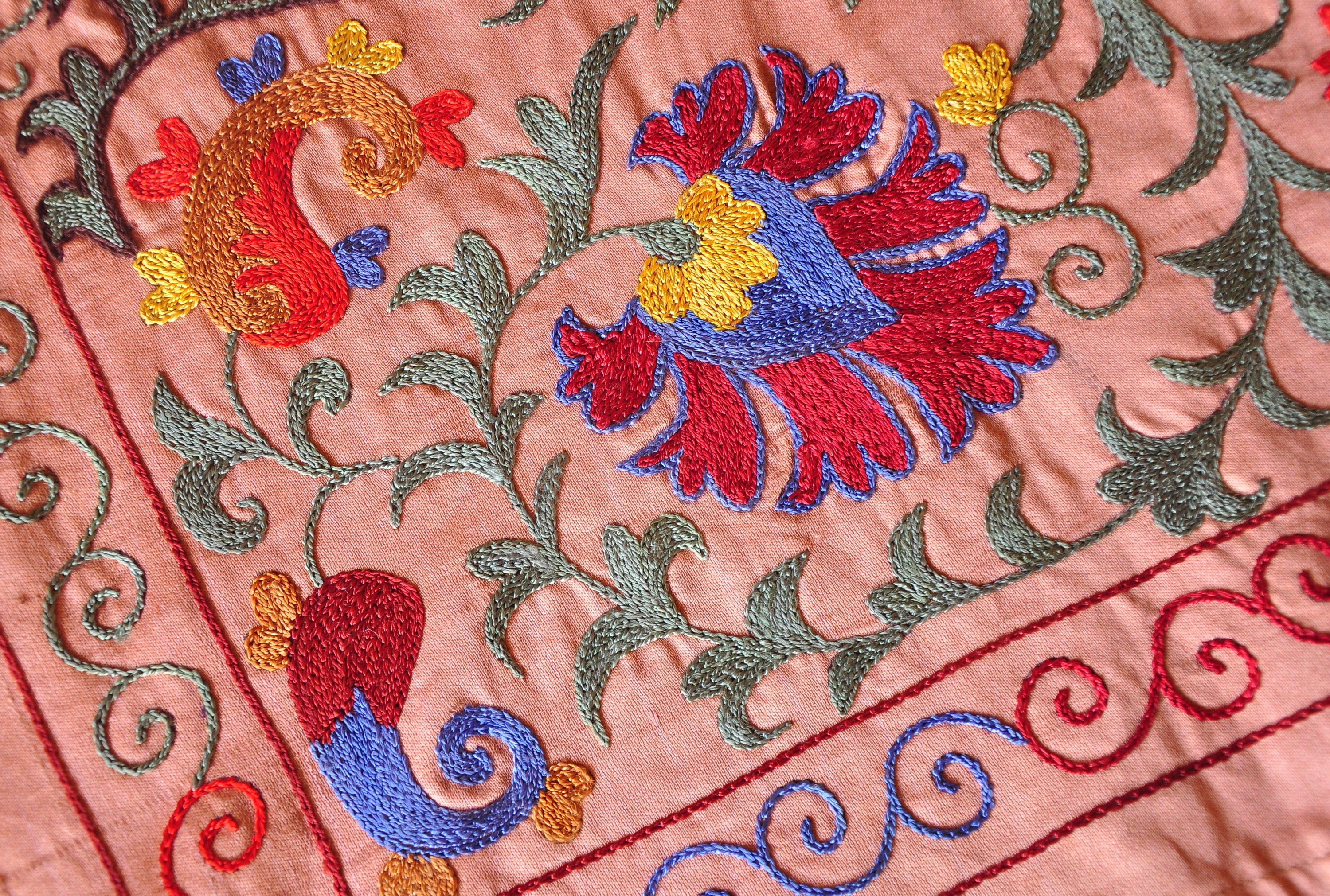 Uzbek Embroidered Room Decor Suzani, Floral Design Walhanging, Table ...