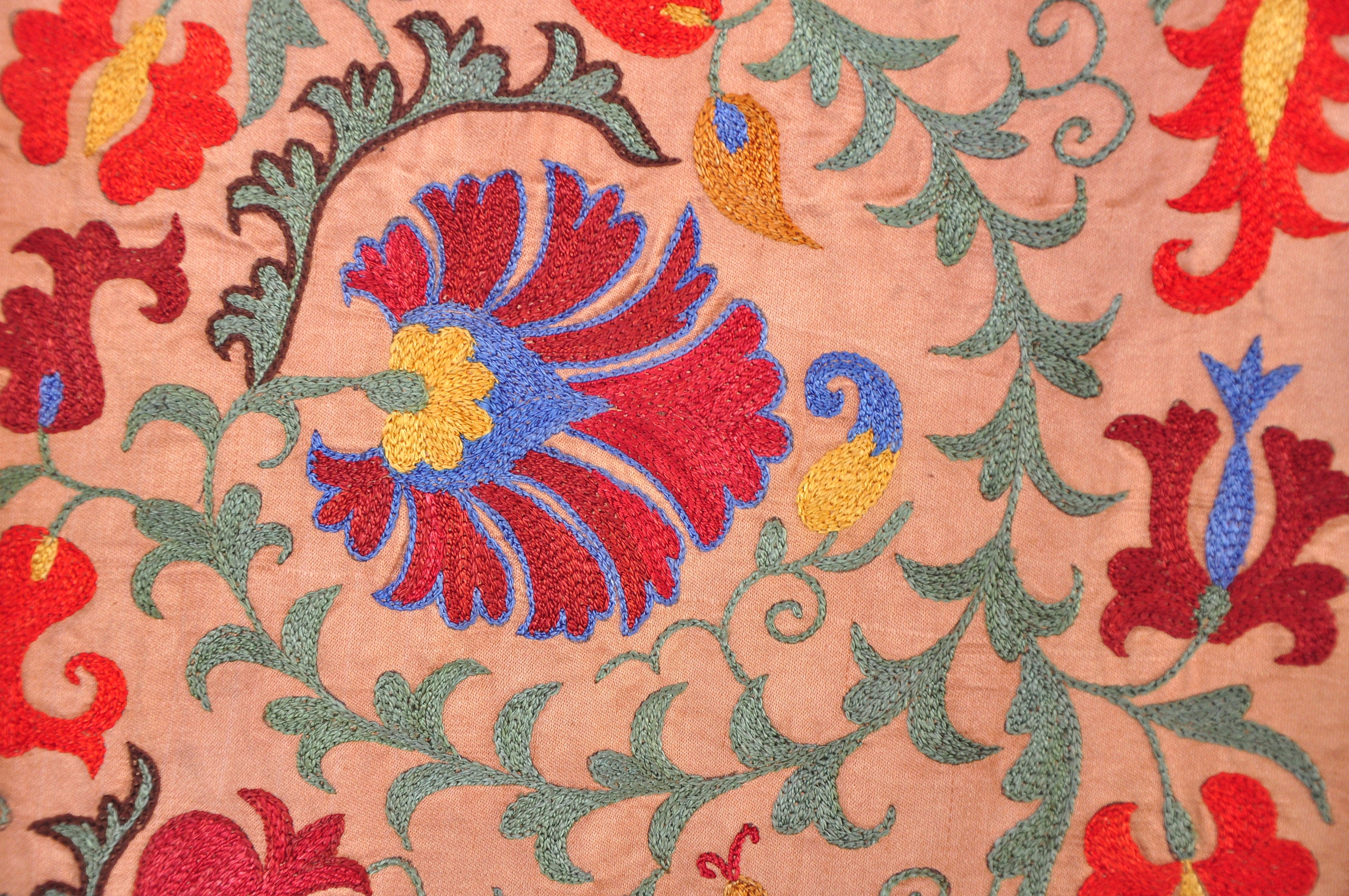 Uzbek Embroidered Room Decor Suzani, Floral Design Walhanging, Table ...