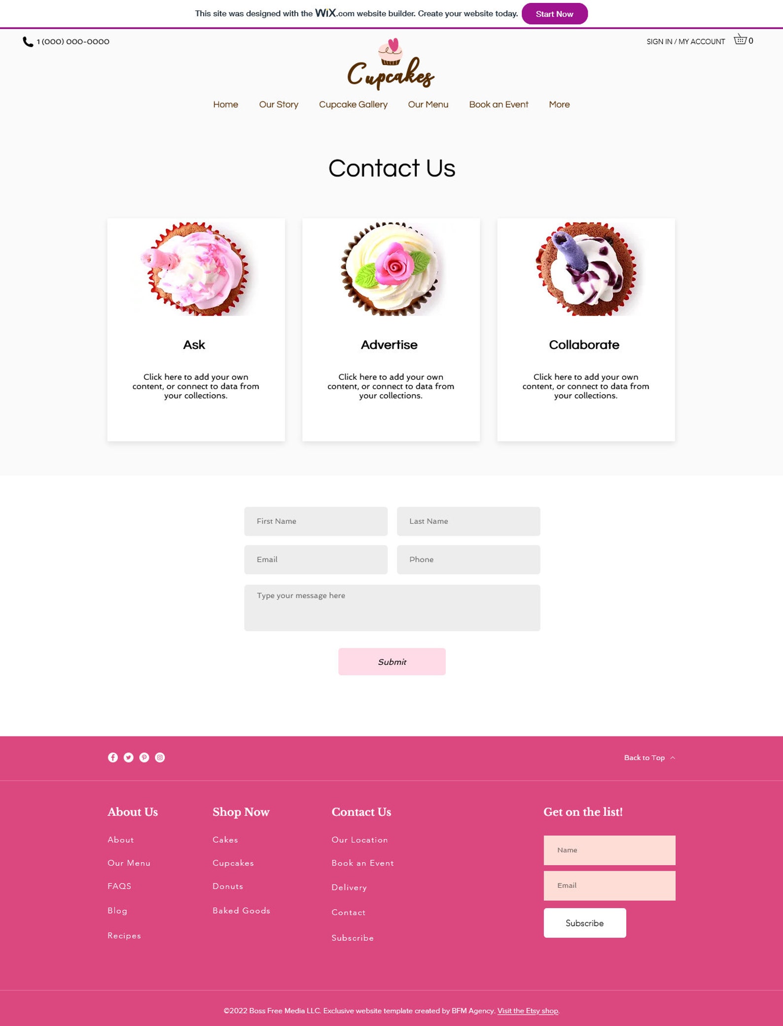 Cupcake Baker Website Template Wix Cupcake Web Design Cake - Etsy