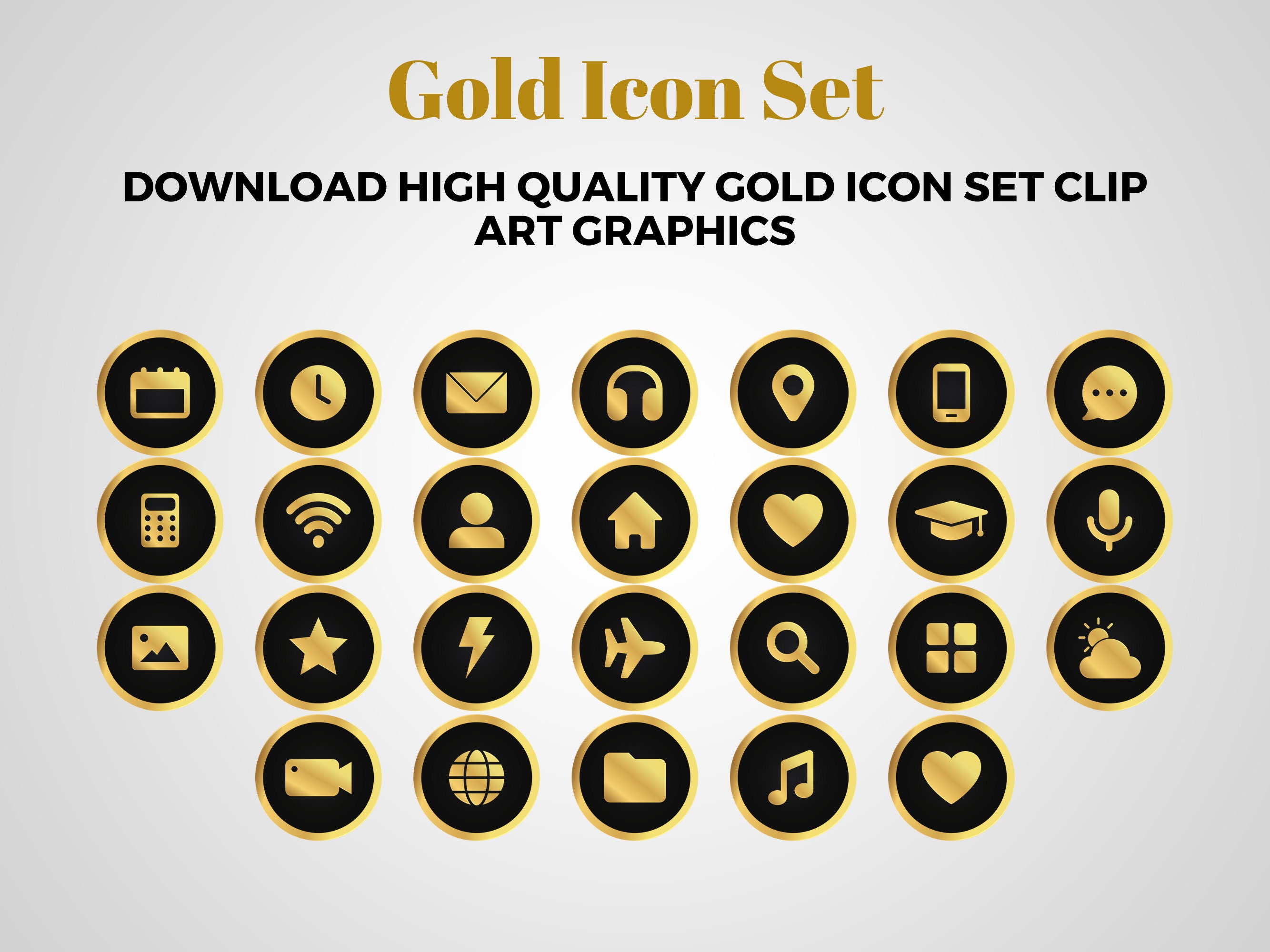 Gold Icon Set, High Quality Graphic Icons, Gold PNG Transparent Images, Set of 25, Boss Free ...