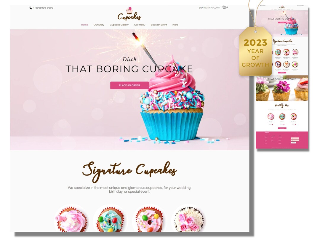 Cupcake Baker Website Template Wix Cupcake Web Design Cake - Etsy