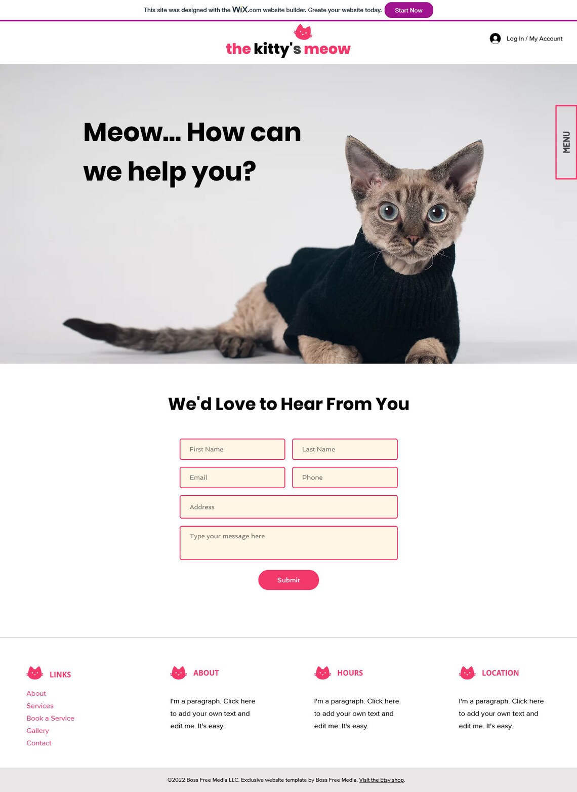 WIX Website Template Cat Boarding Cat Website Template Wix - Etsy