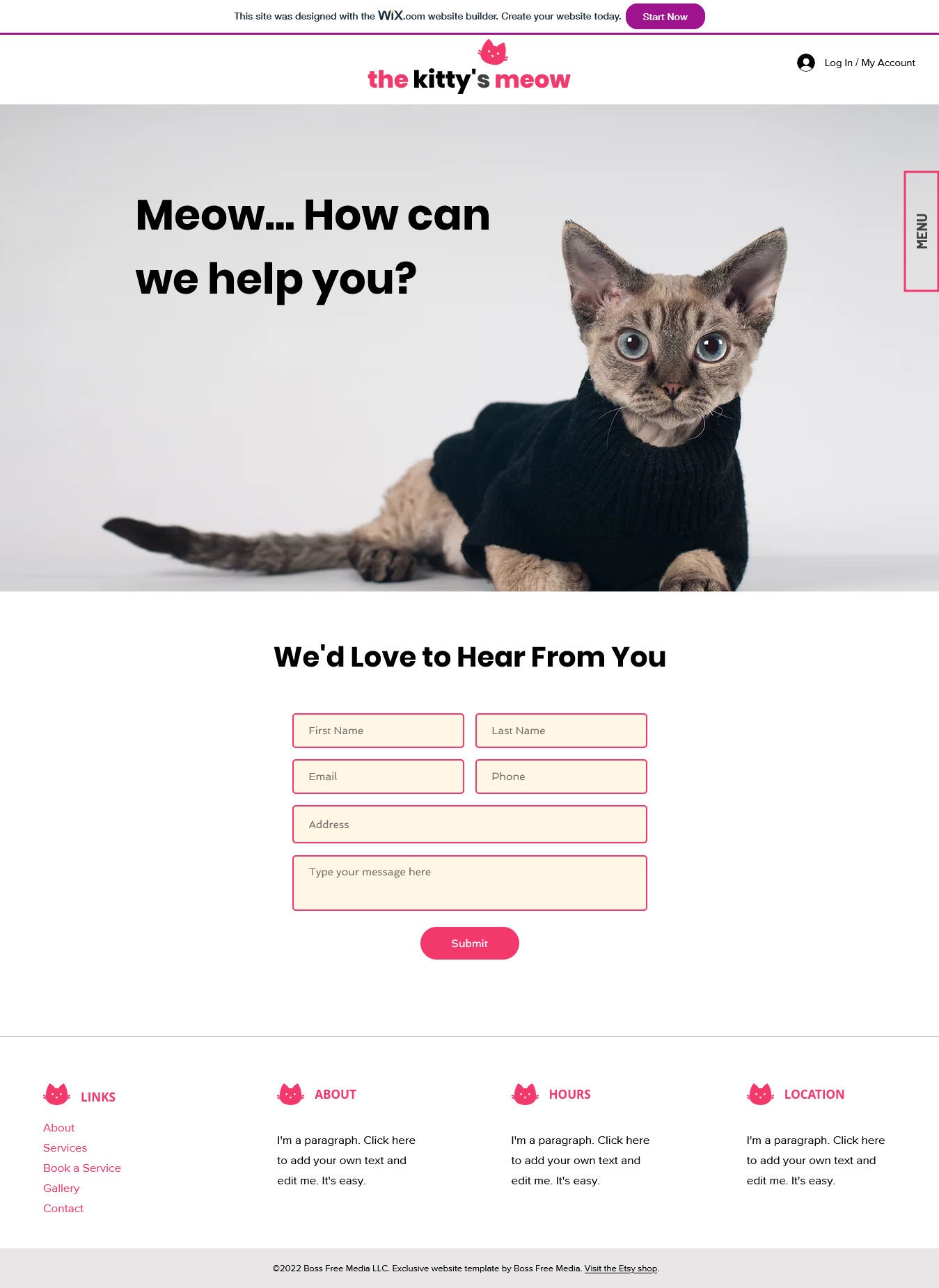 WIX Website Template - Cat Boarding, Cat Website Template Wix, Cat ...