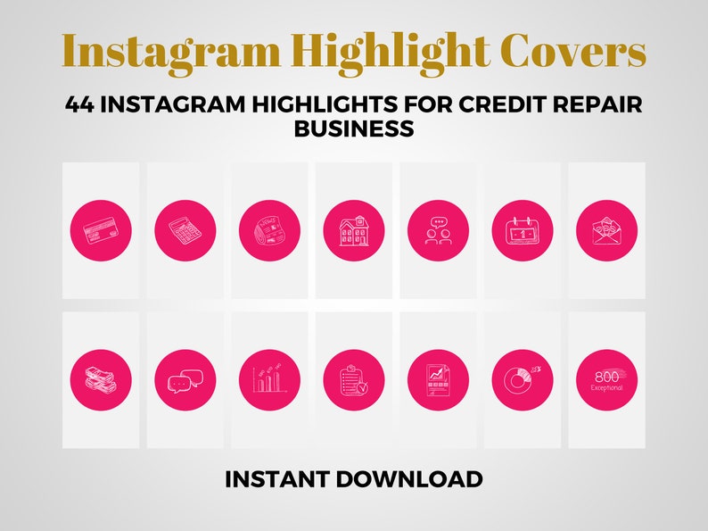 Credit Repair Business Instagram Highlight Covers, Bold Pink Color ...