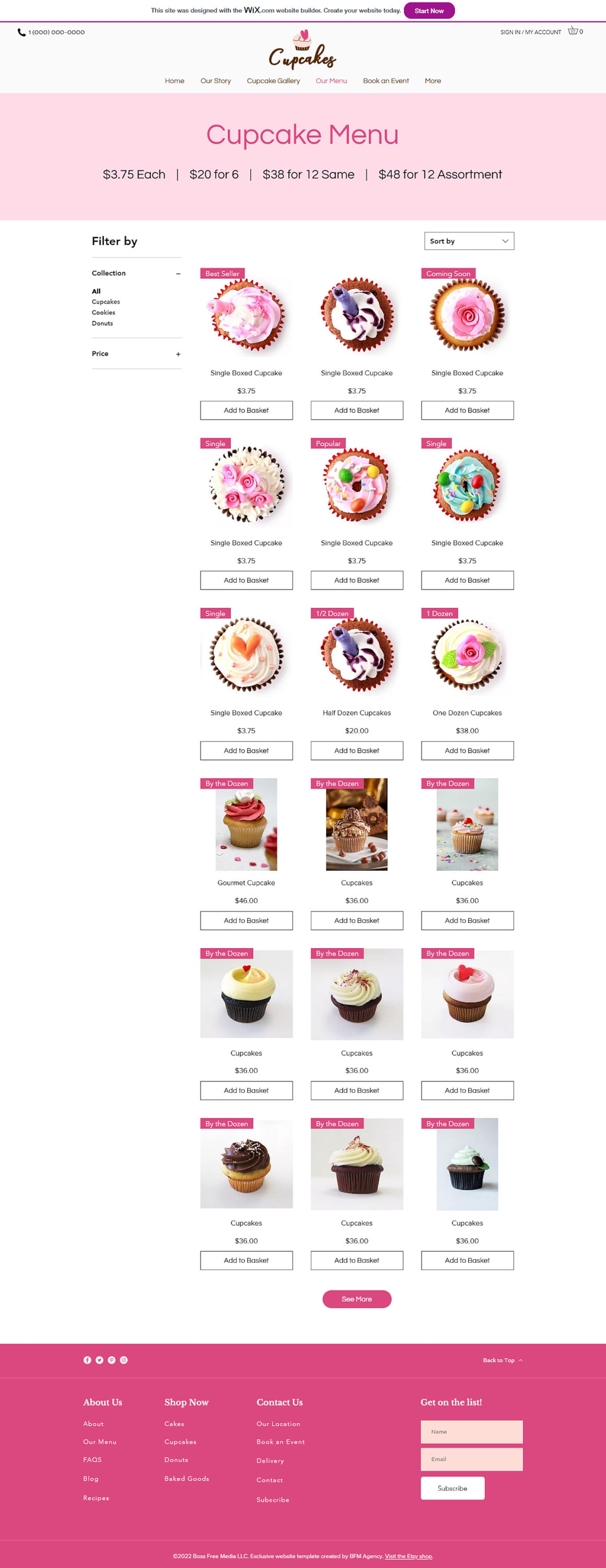 Cupcake Baker Website Template Wix Cupcake Web Design Cake - Etsy