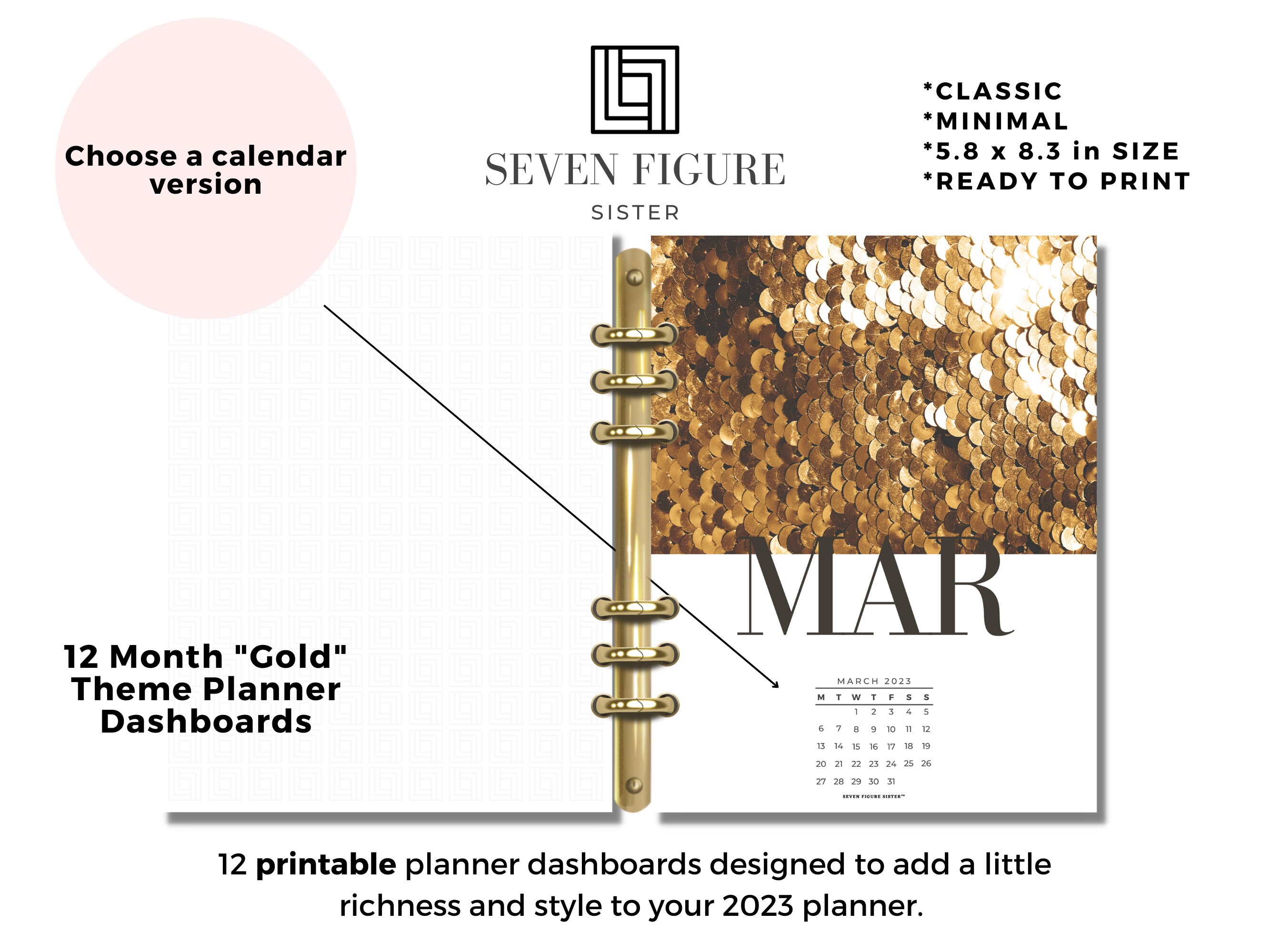 12 Monthly Planner Dashboard Set, A5 Planner Size, Gorgeous Gold Theme ...