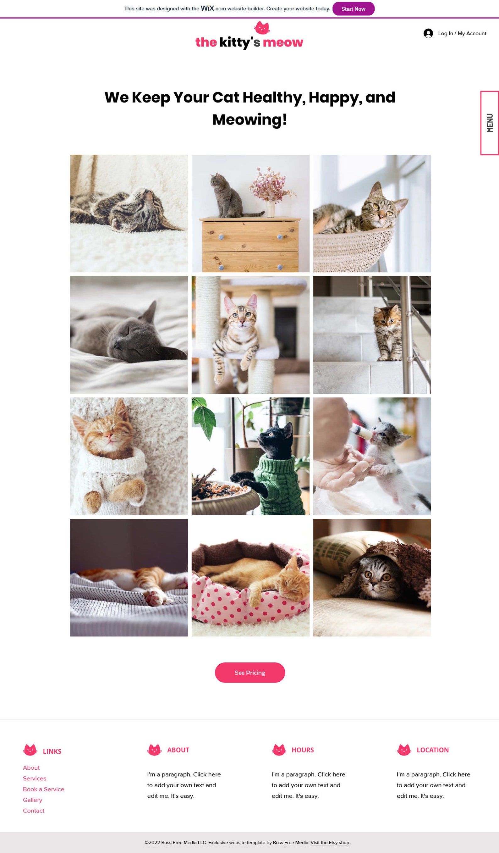 WIX Website Template - Cat Boarding, Cat Website Template Wix, Cat ...