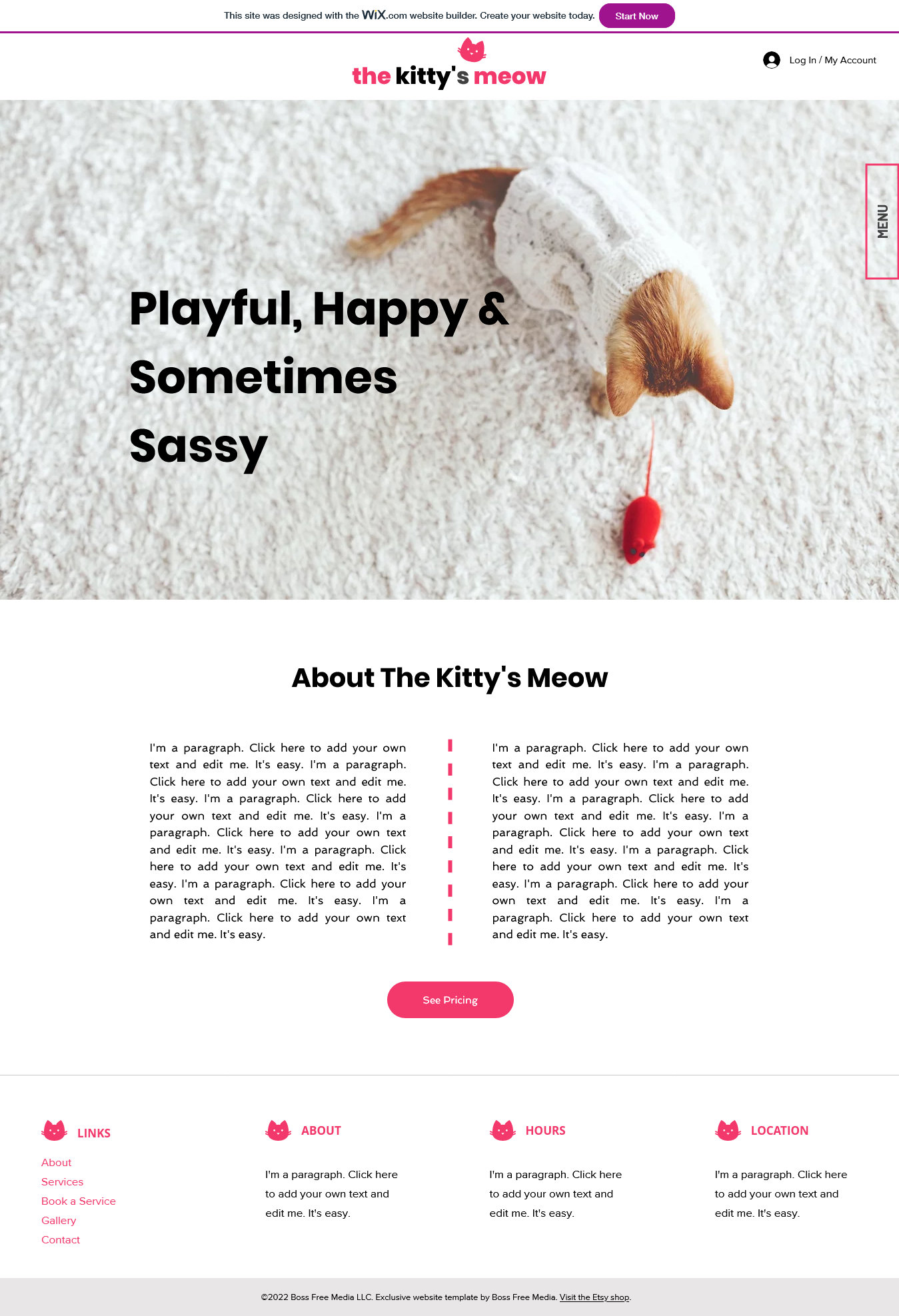 WIX Website Template - Cat Boarding, Cat Website Template Wix, Cat ...