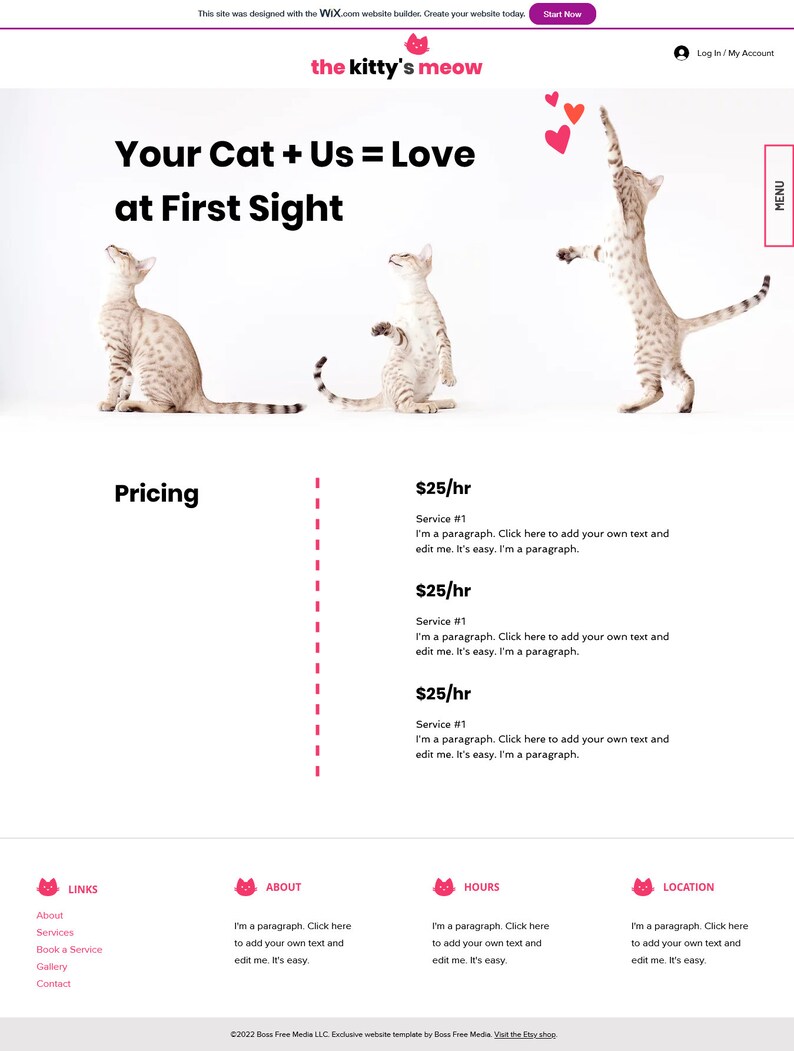 WIX Website Template - Cat Boarding, Cat Website Template Wix, Cat ...