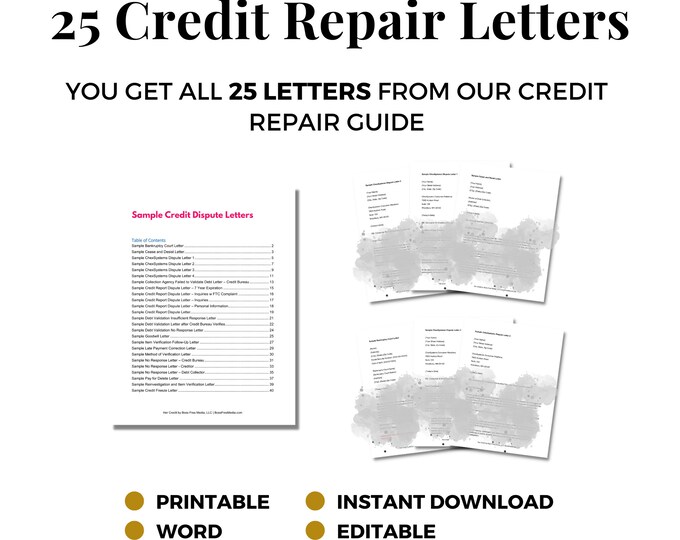 Credit Repair Letters, 25 Sample Credit Dispute Letters! - Etsy
