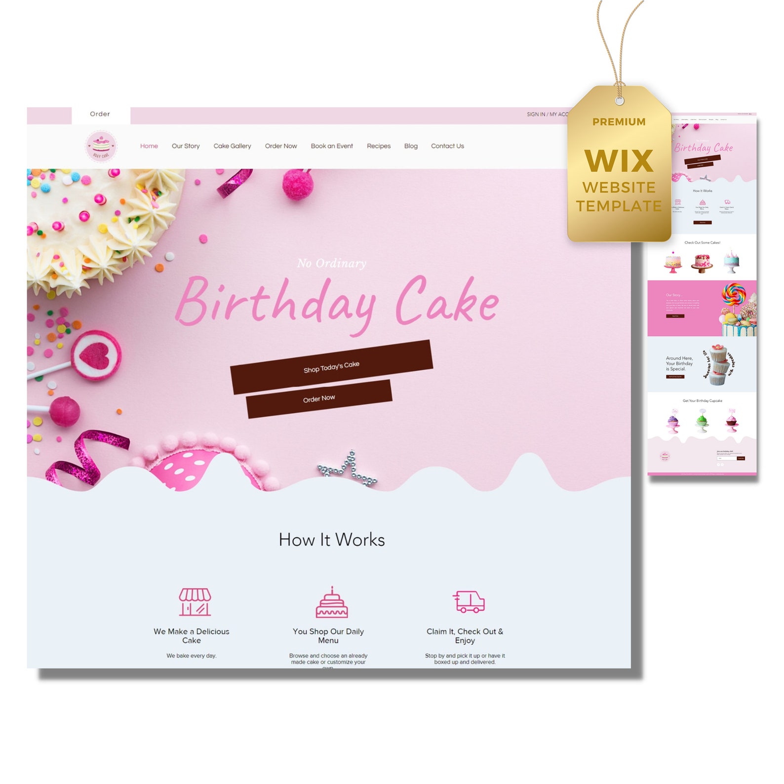 Cake Business Website, Premium Wix Website Template, 10 Page Cake ...