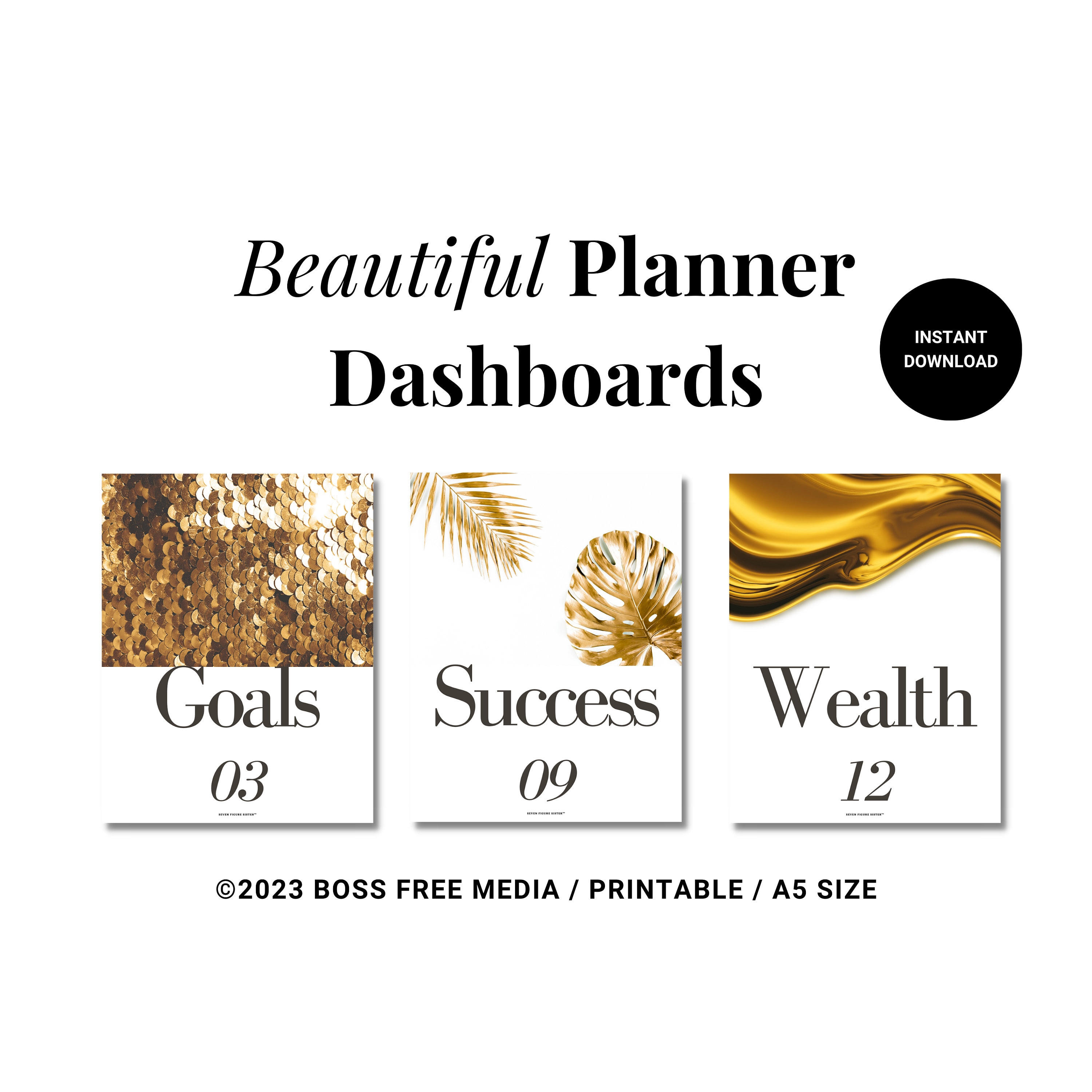 12 Monthly Planner Dashboard Set, A5 Planner Size, Gorgeous Gold Theme ...