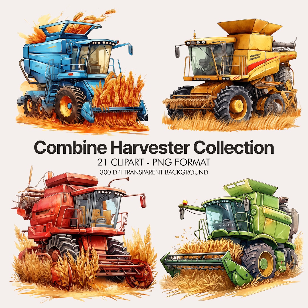 Combine Harvester Truck Clipart Bundle Transparent PNG Agriculture ...