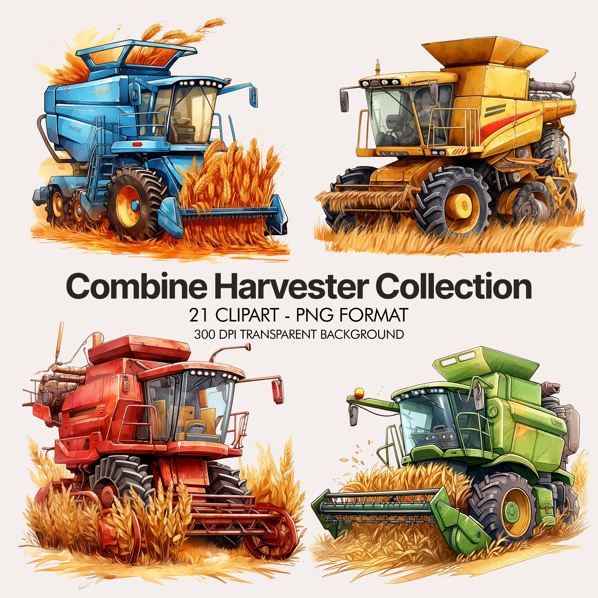 Combine Harvester Truck Clipart Bundle Transparent PNG Agriculture ...