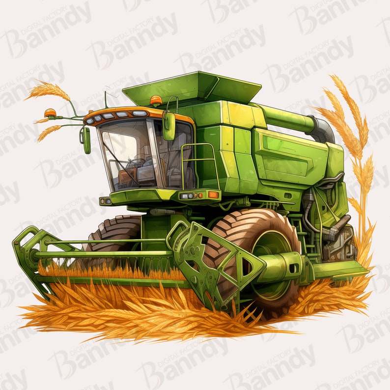 Combine Harvester Truck Clipart Bundle Transparent PNG Agriculture Farming Machinery Farm ...