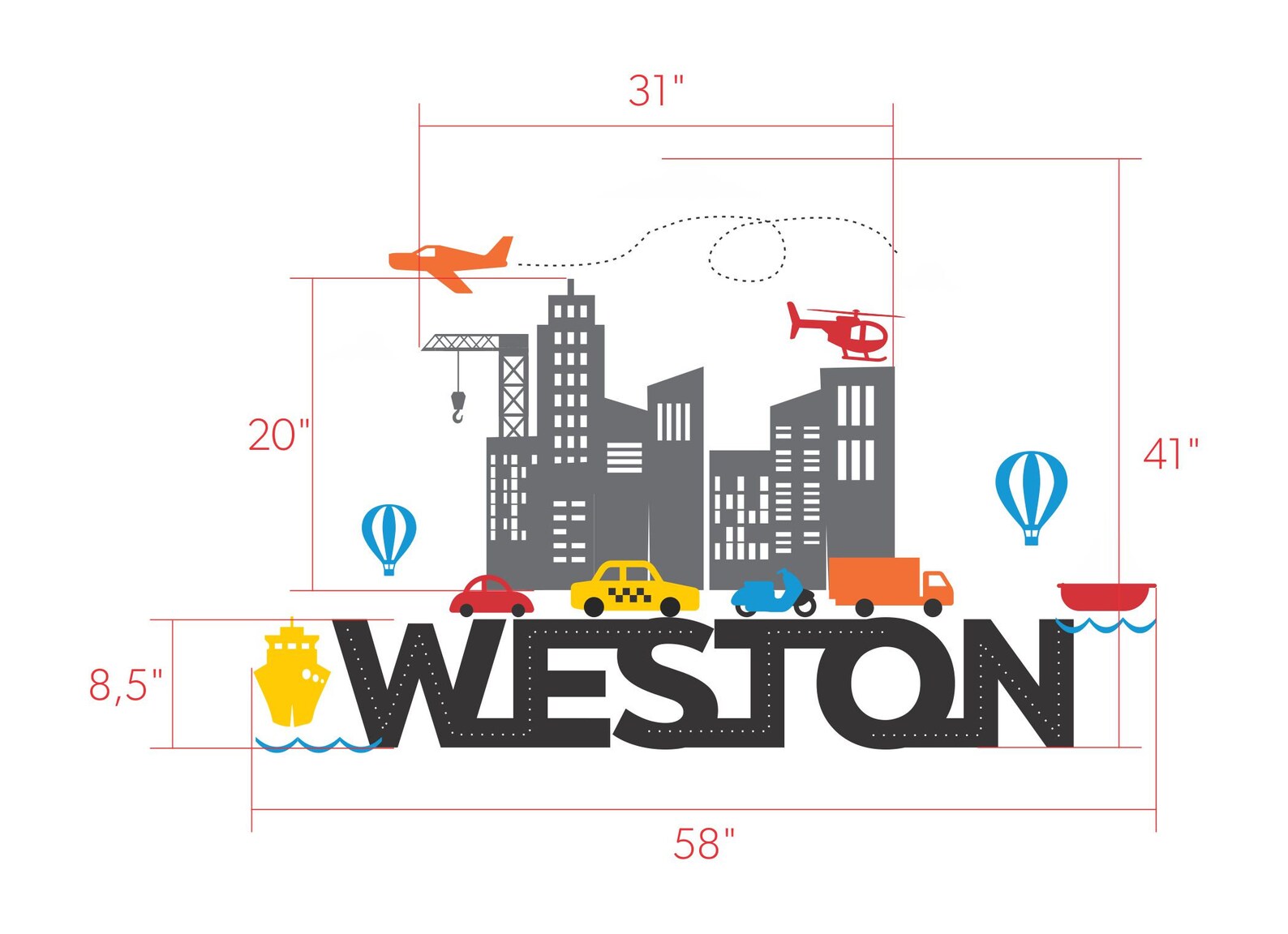 Transportation Scene and Custom Name Colorful Wall Decals - Etsy