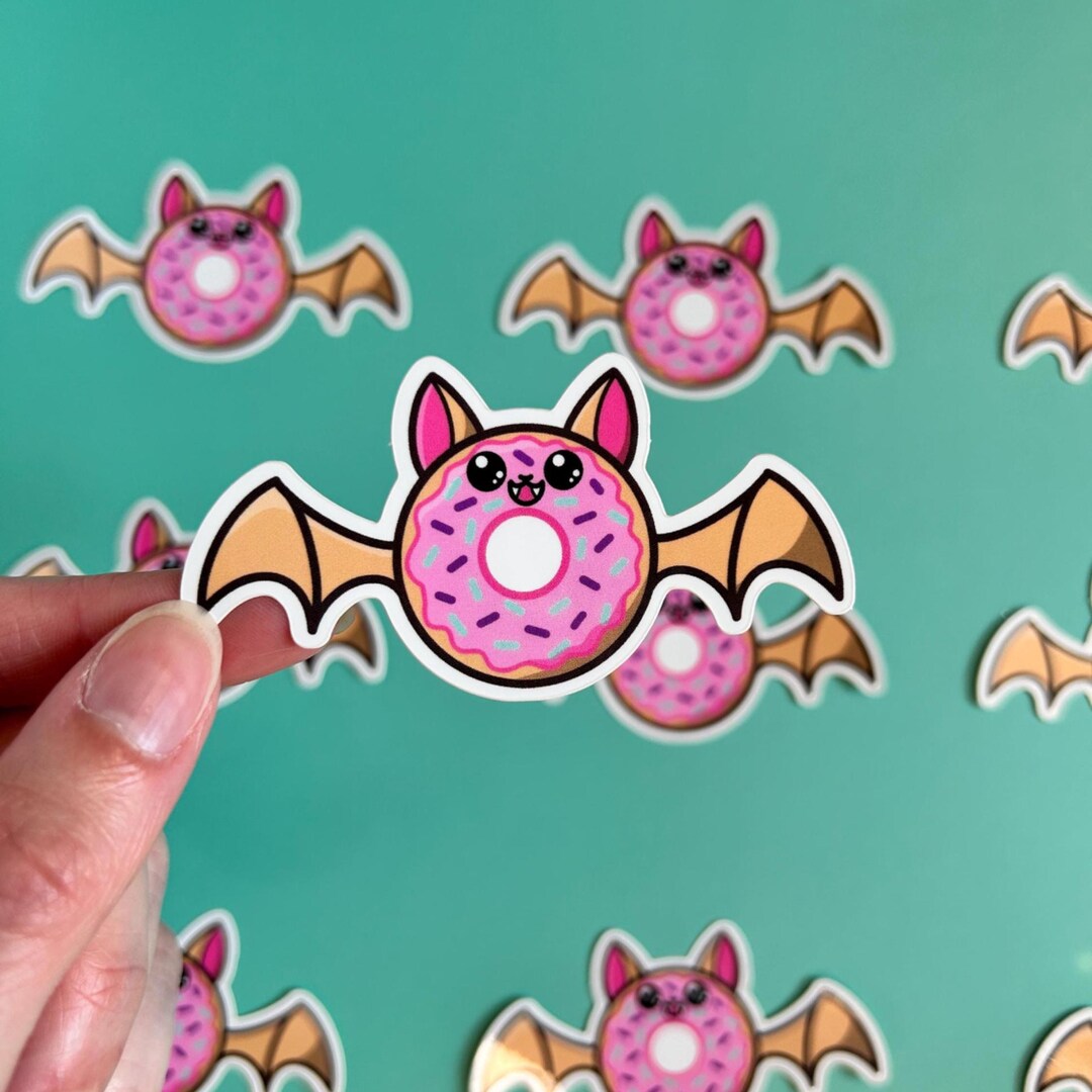 Donut Bat Halloween Sticker - Kawaii Bat - Funny Halloween Sticker ...