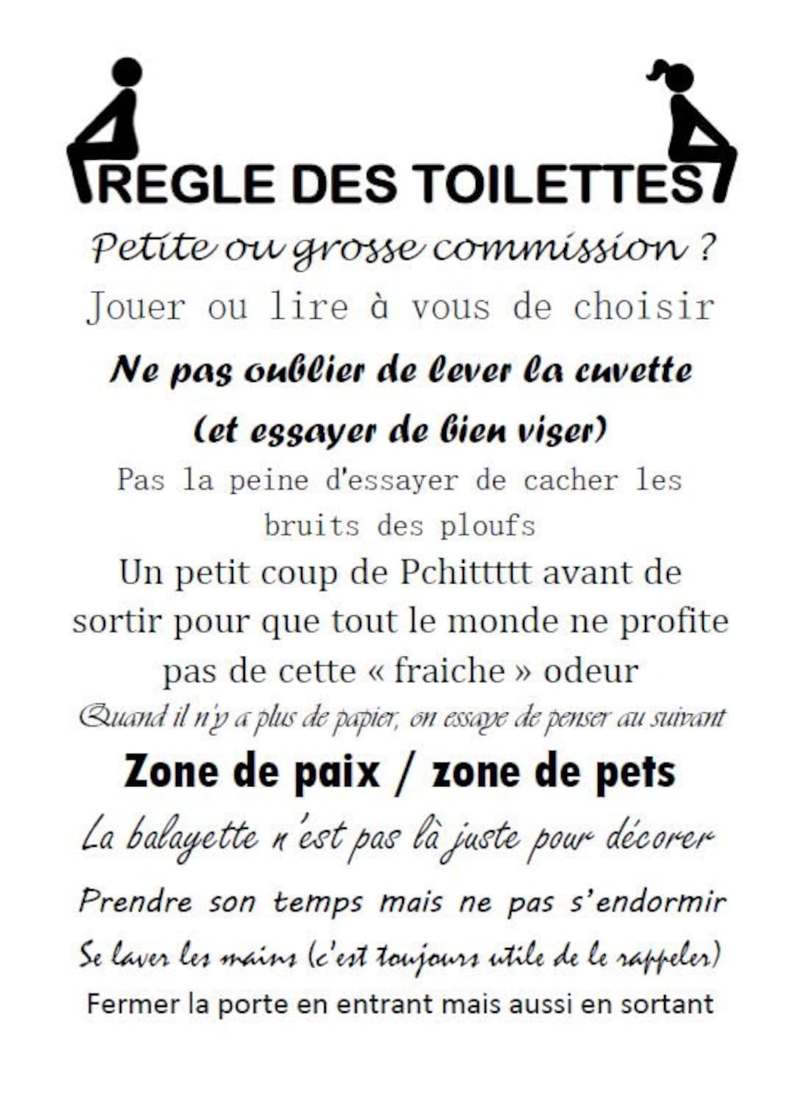 Affiche personnalisée règle des toilettes WC idée de cadeau - Etsy France