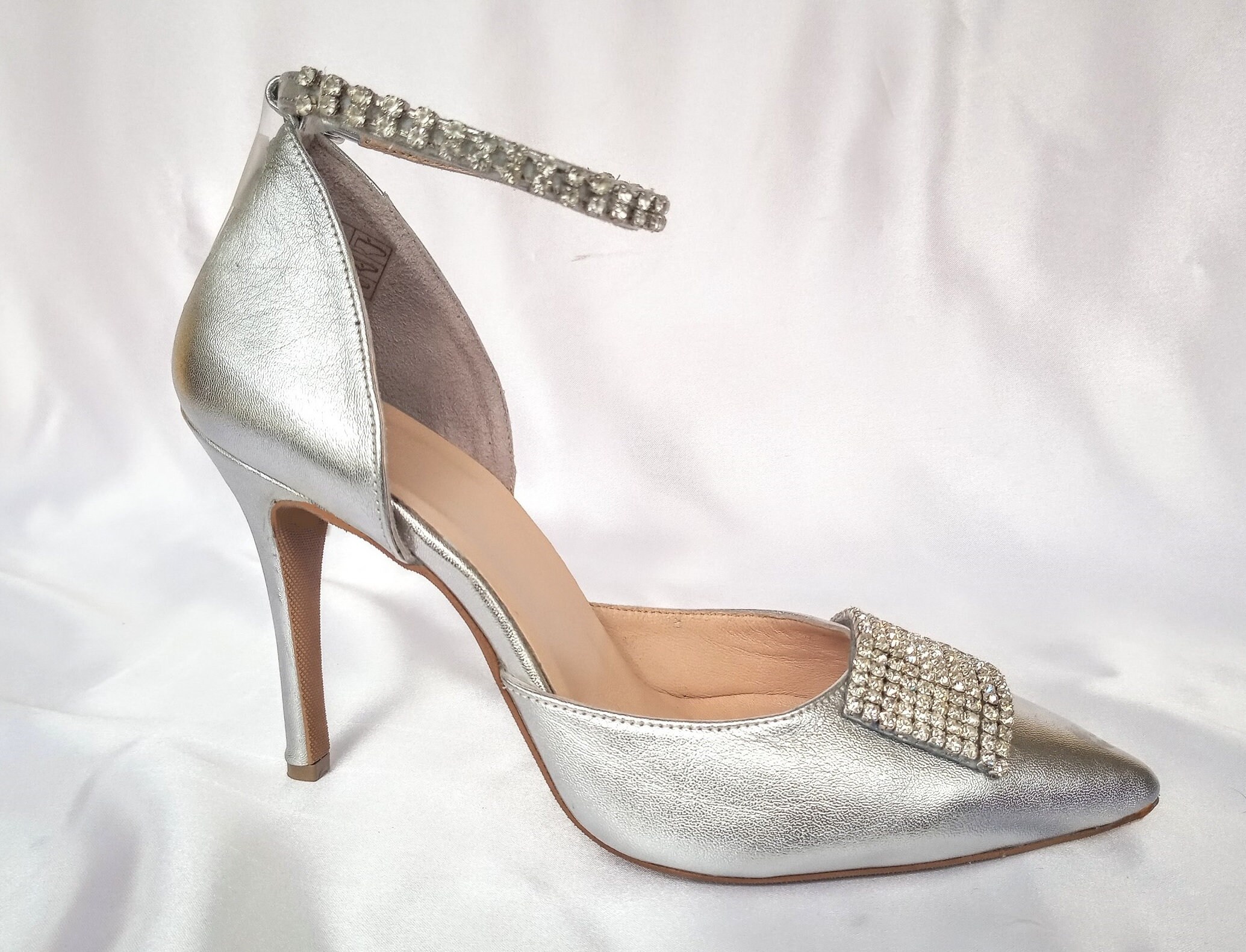 Silver wedding bridal shoes/Handmade pointed leather shoes/ | Etsy
