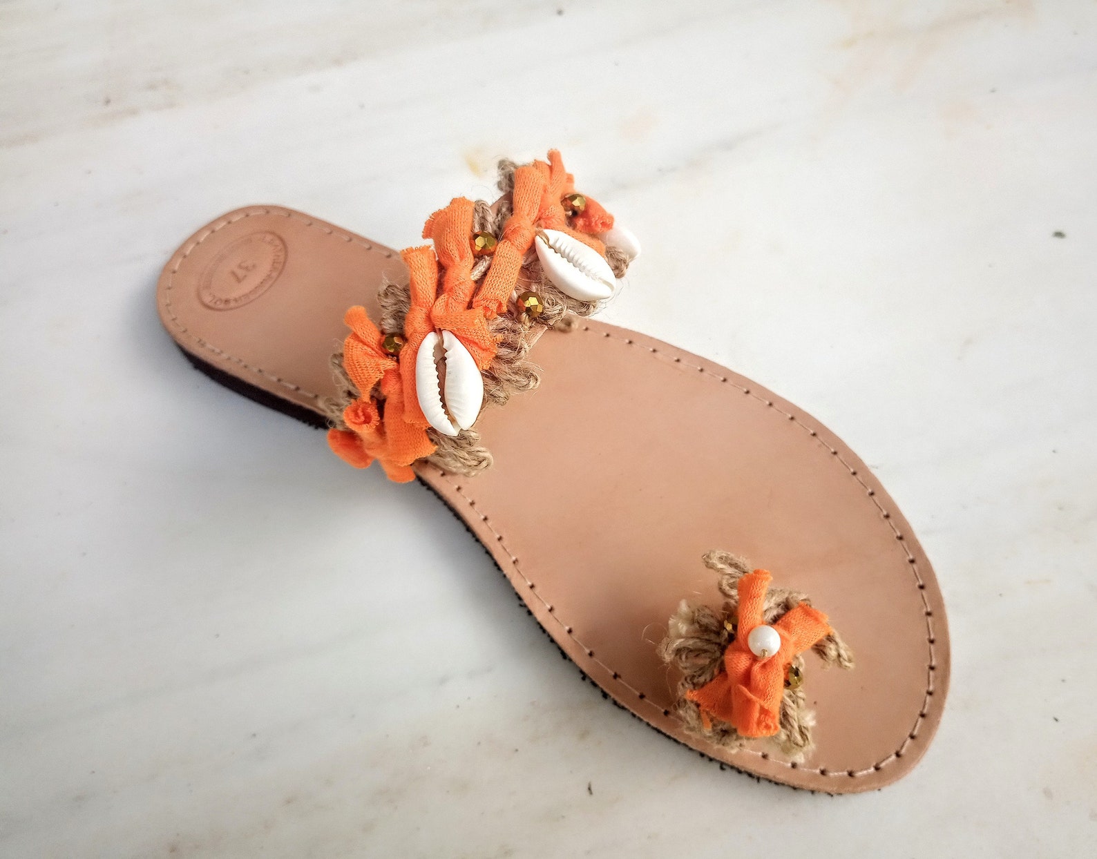 Sea Shell Sandals/slides/wedding Sandals/handmade Shoes/orange - Etsy