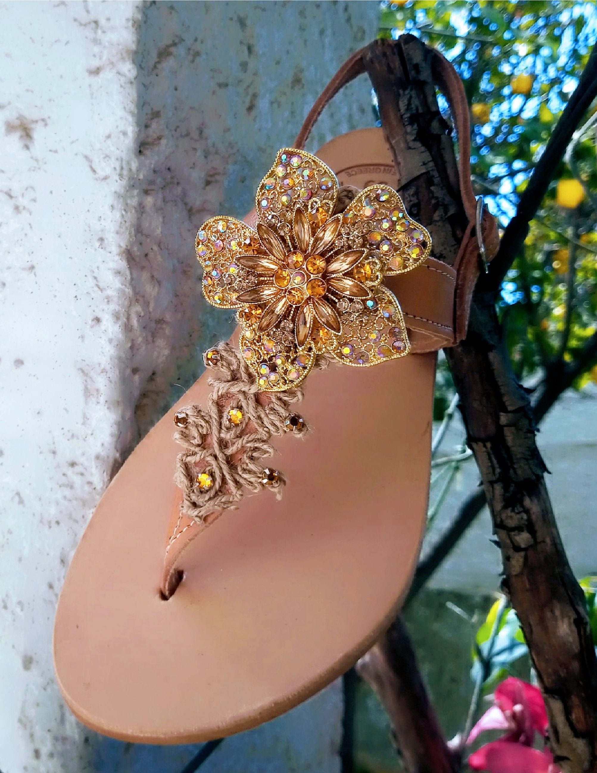 Flat Wedding Sandals for Bride/ Gold Leather Sandals/ Bridal - Etsy UK