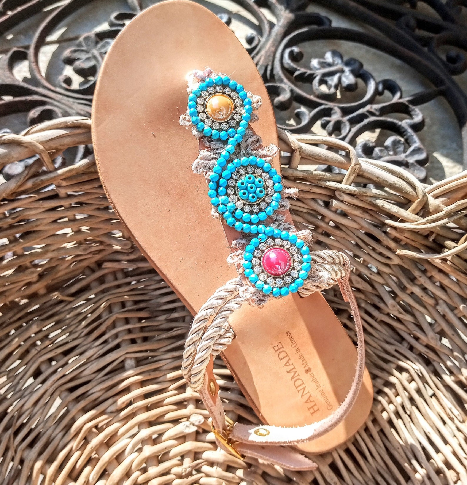 Turquoise Sandals/ Boho Sandals/ Women Flat Leather Sandals/ - Etsy