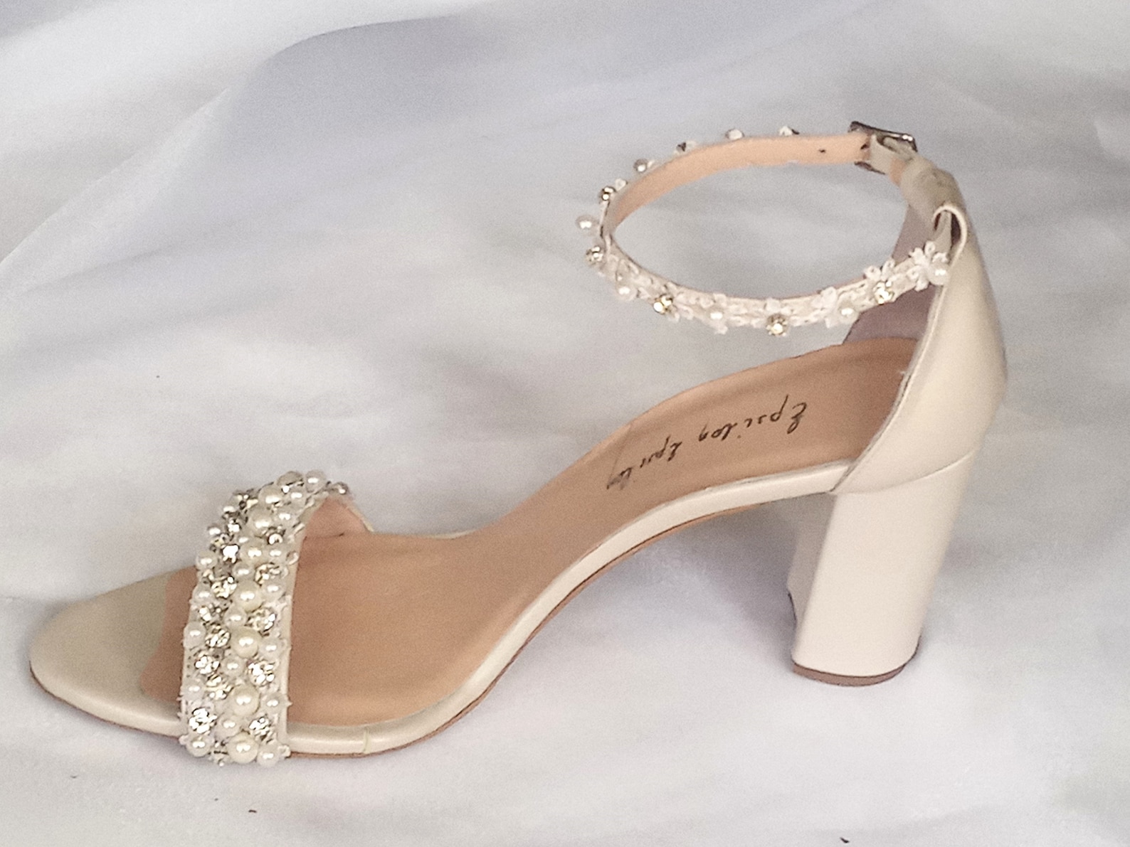 Ivory Pearl Wedding Shoes for Bride/ Bridal Shoes Block Heel/ Pearl and ...