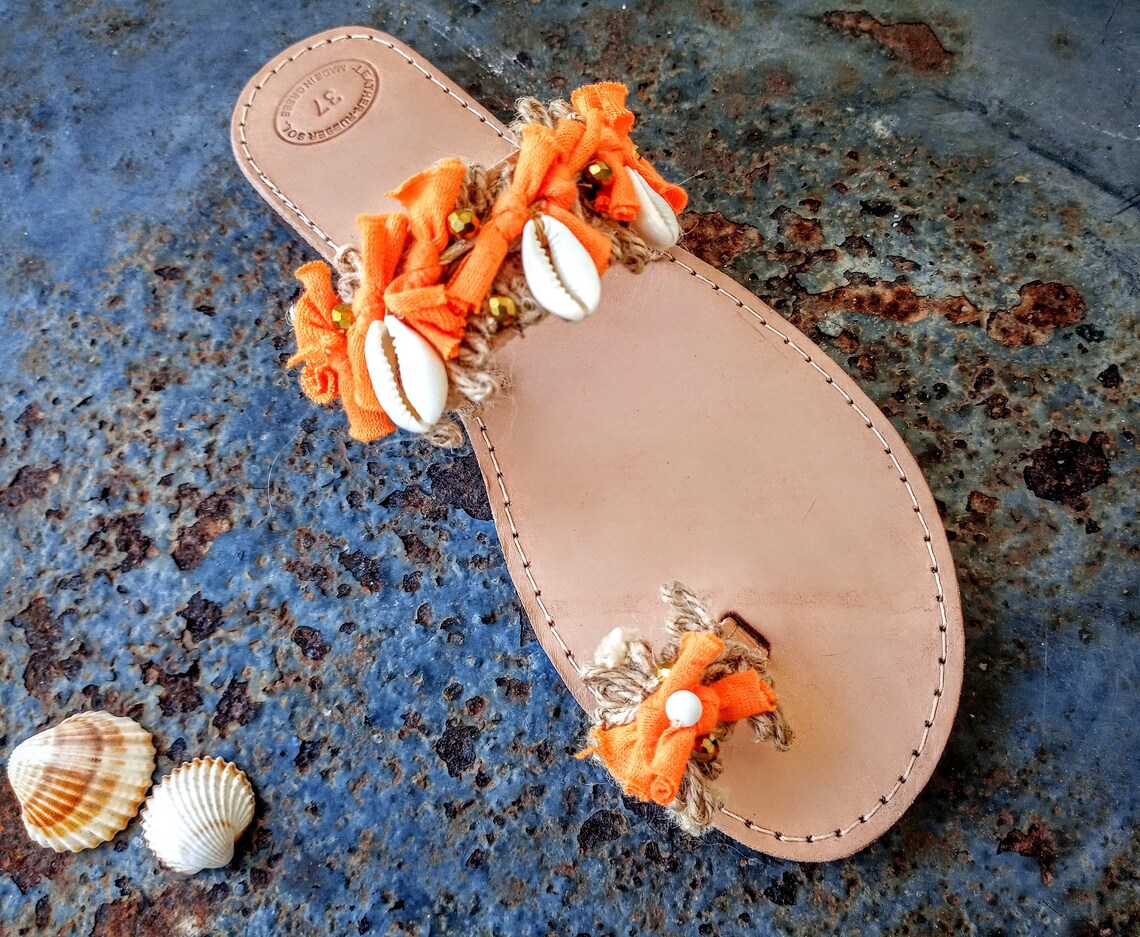 Sea Shell Sandals/slides/wedding Sandals/handmade Shoes/orange - Etsy