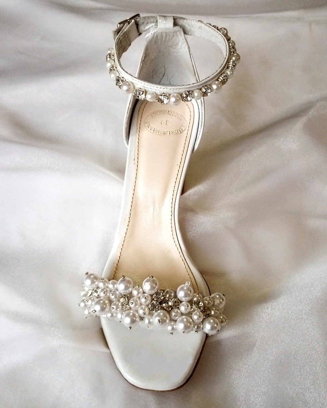 Pearl Wedding Shoes for Bride/ Bridal Block Heels/ Rhinestone - Etsy