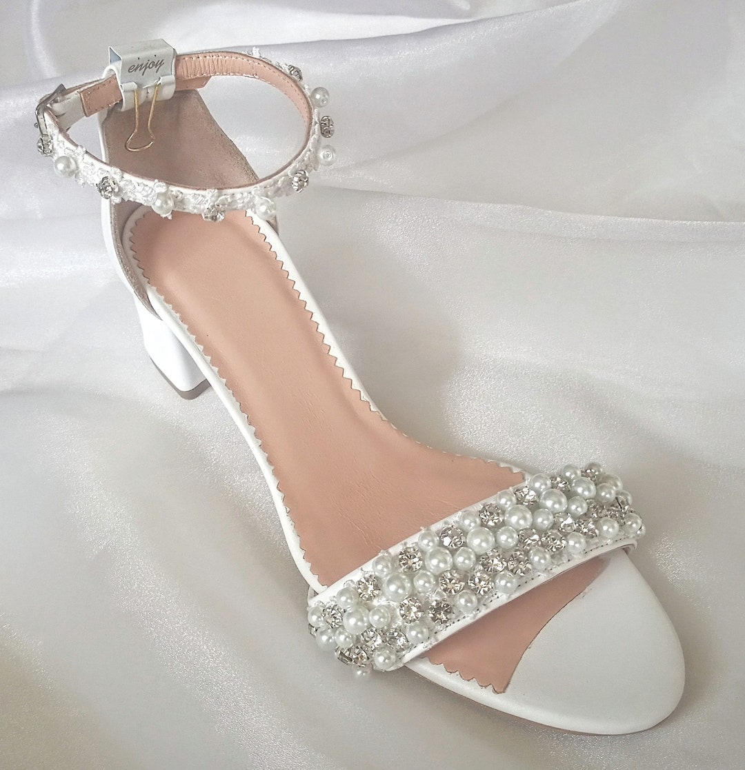 Pearl Wedding Shoes: Handmade Leather Bridal Heels, Rhinestone Sandals ...