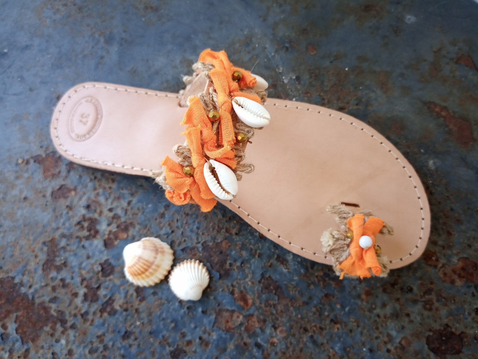 Sea Shell Sandals/slides/wedding Sandals/handmade Shoes/orange - Etsy