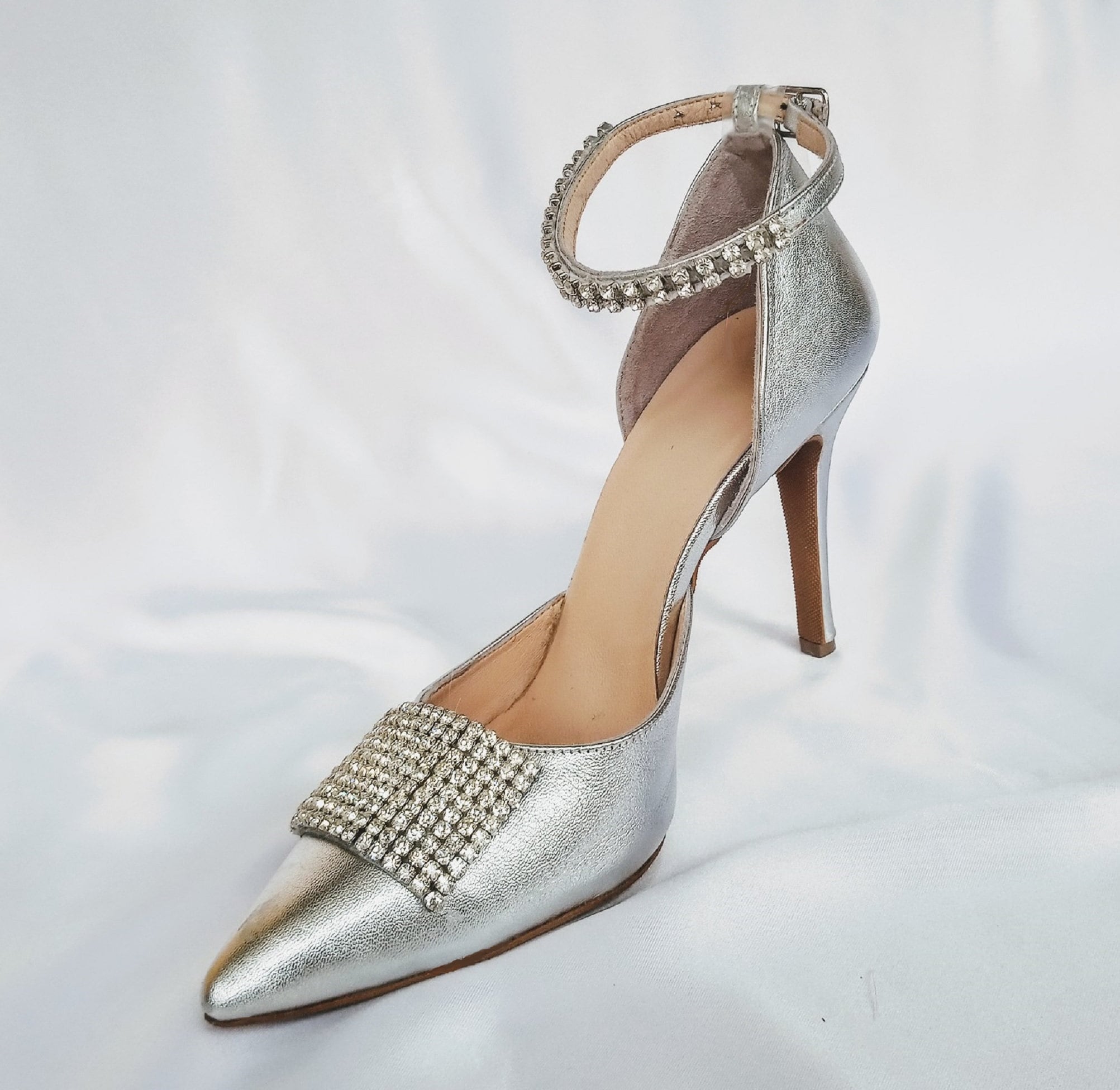 Silver Wedding Bridal Shoes/handmade Pointed Leather Shoes/ Rhinestone ...