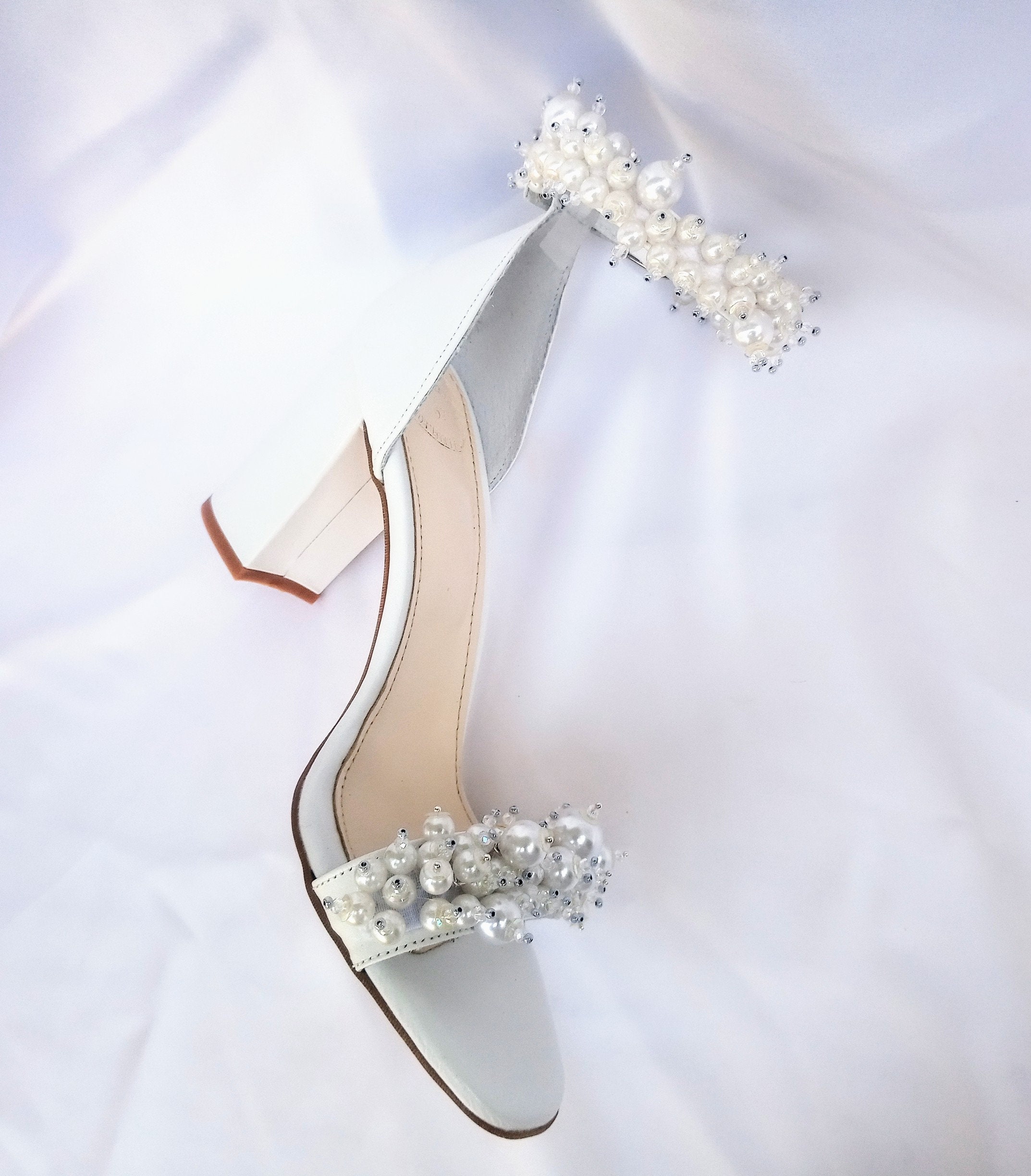 Wedding shoes for bride with pearls/ bridal shoes block heel/ | Etsy
