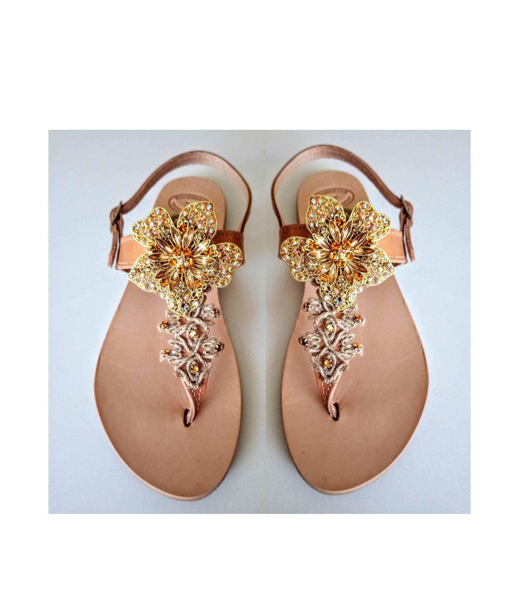 Flat wedding Sandals for bride/ Gold Leather Sandals/ bridal | Etsy